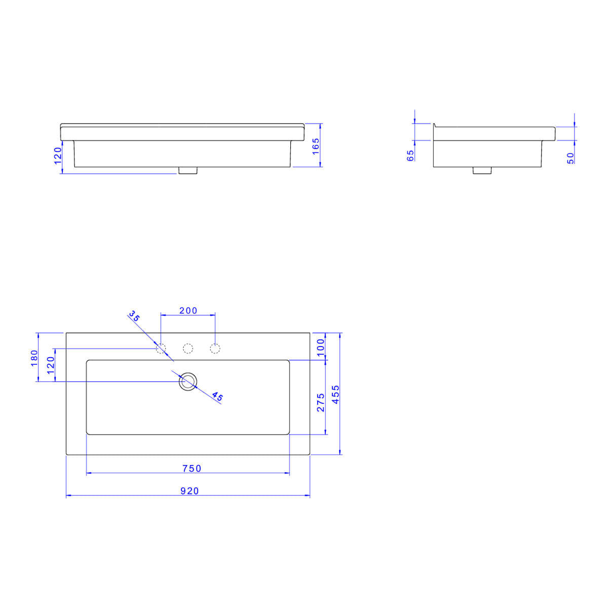 Cuba de Apoio/Sobrepor Deca com Mesa Retangular Ébano - Deca
