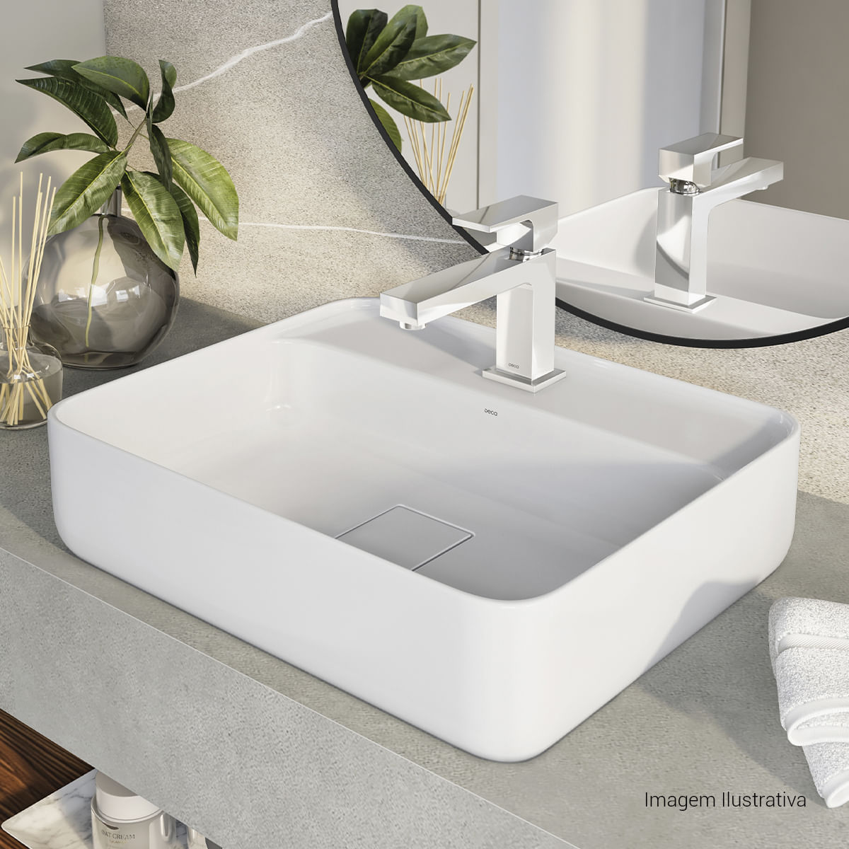 Cuba de Apoio com Mesa Retangular Deca 40x50cm Branco Slim L.13050.M.17